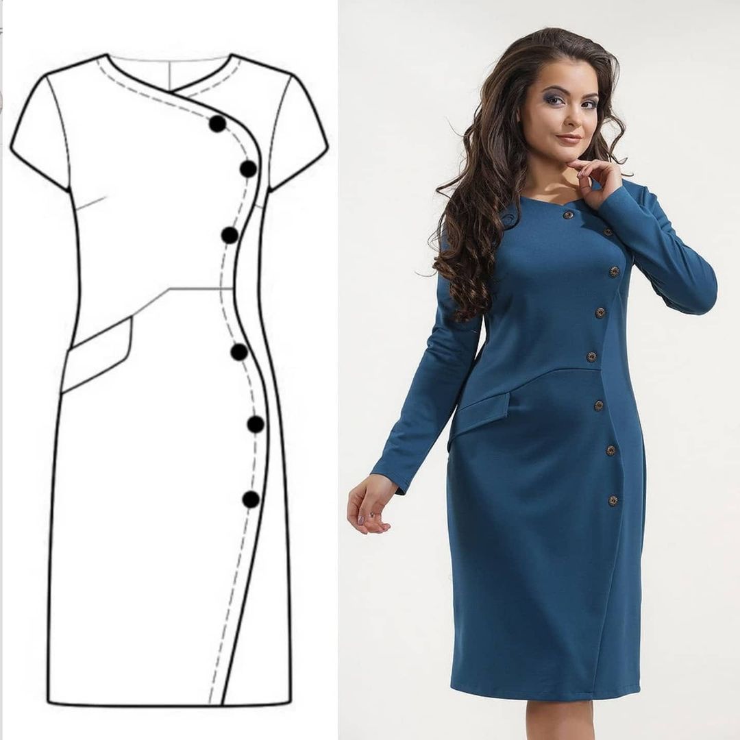 Dress With Decorative Closure - Sewing Pattern #4342. Made-to-measure ...