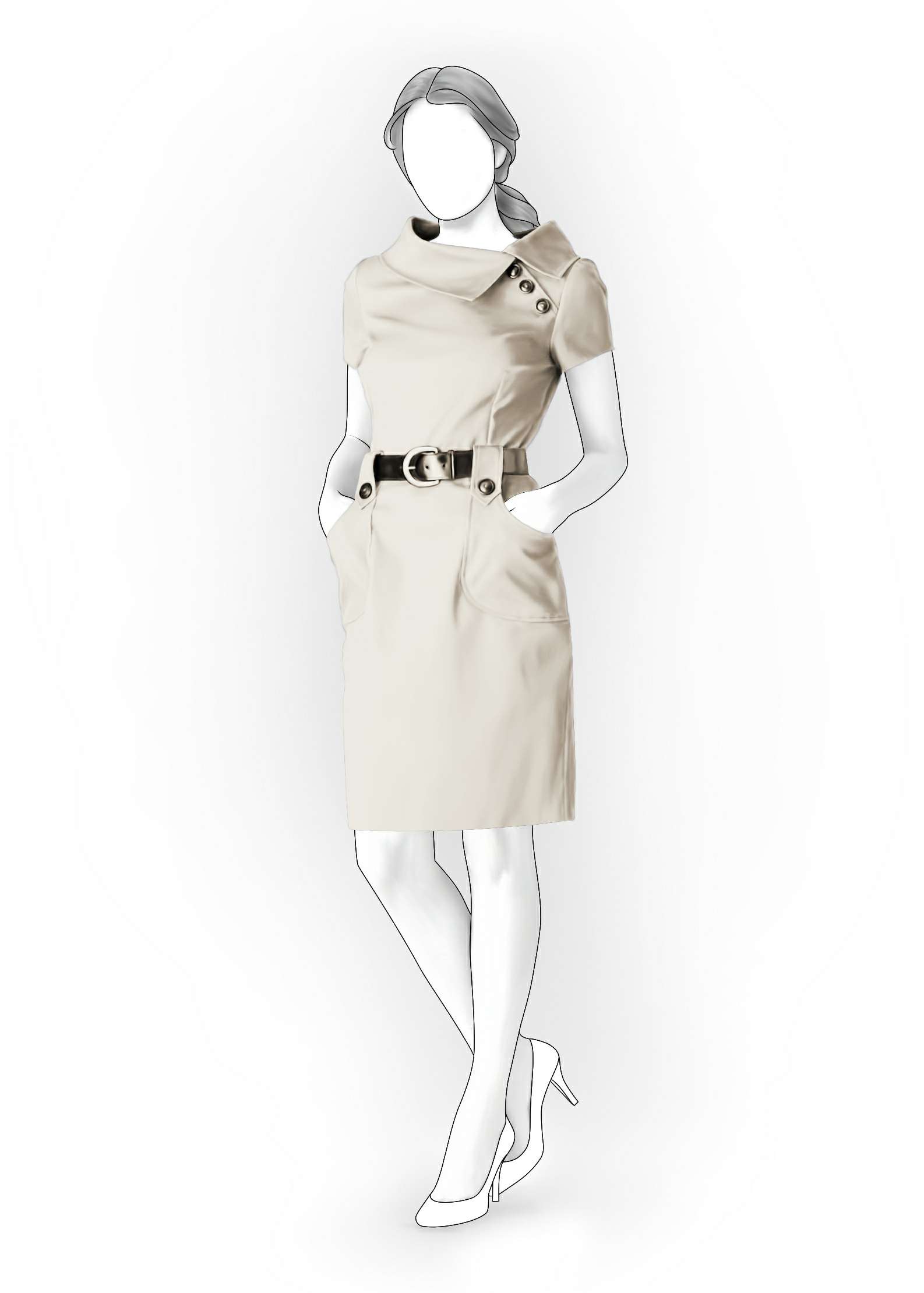 Dress With Decorative Collar - Sewing Pattern #4106. Made-to-measure ...