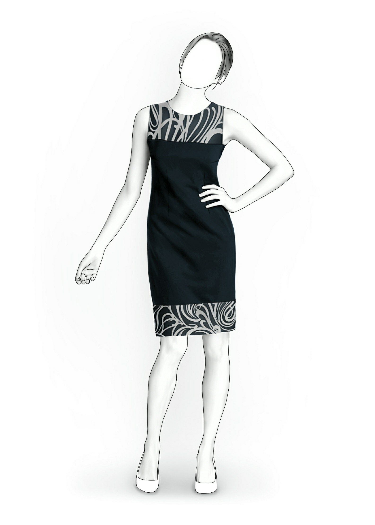 Two-Color Dress - Sewing Pattern #5897. Made-to-measure sewing pattern ...