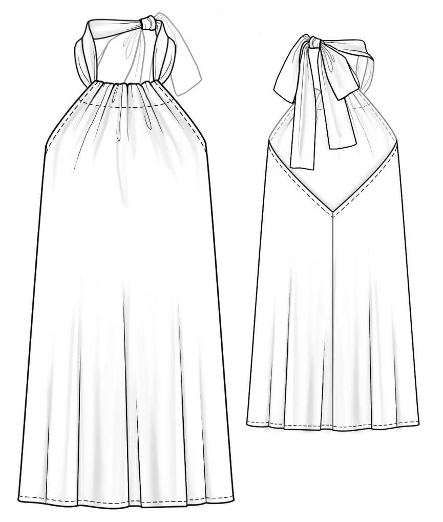 Dress With Open Back - Sewing Pattern #5829. Made-to-measure sewing ...