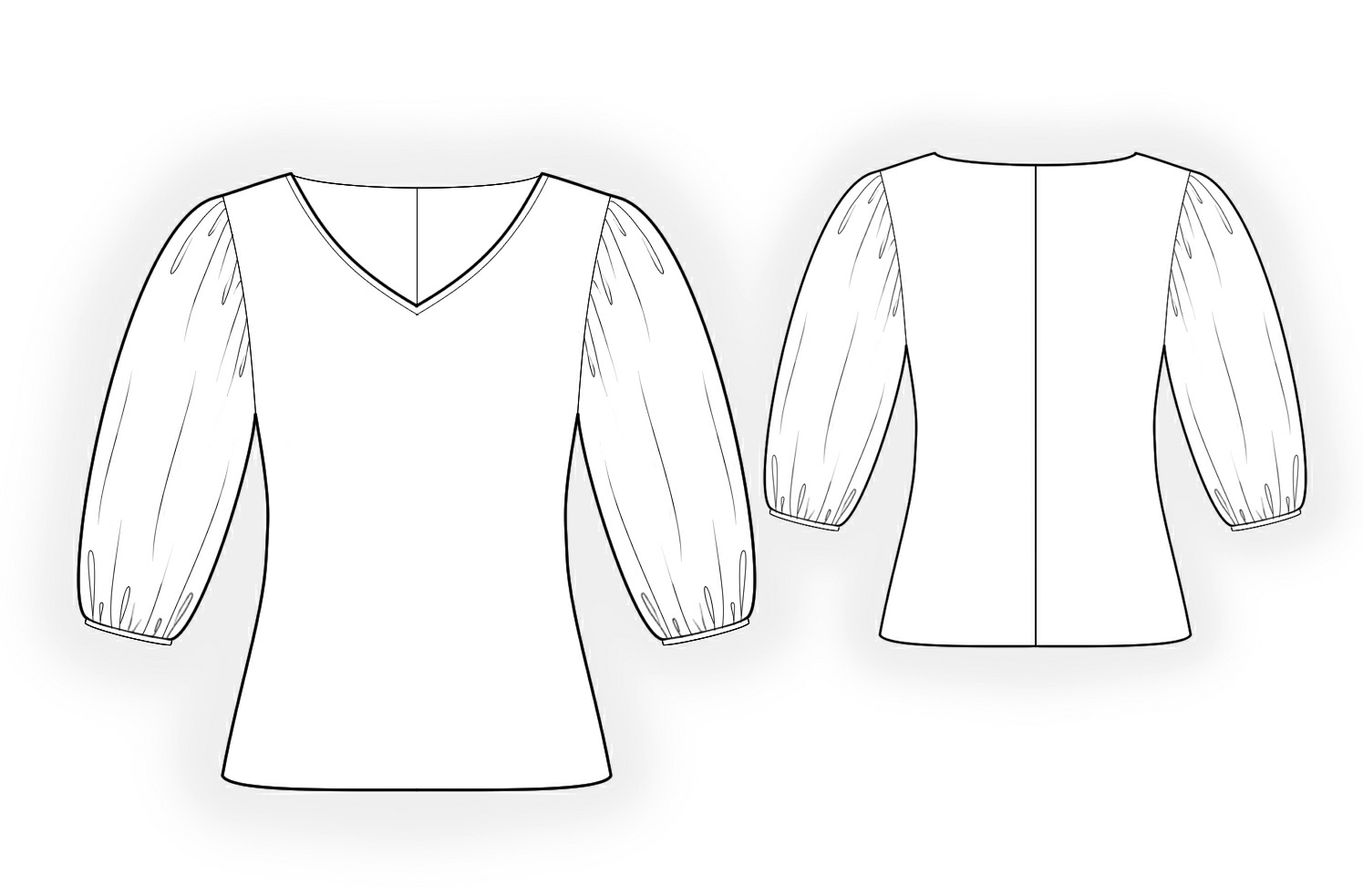 Blouse With Wide Sleeves - Sewing Pattern #4202. Made-to-measure sewing ...